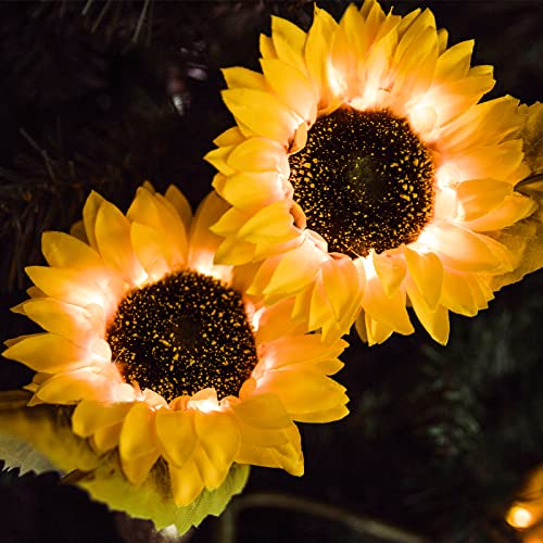 Apipi 2 Pack Solar Sunflower Light, 31" Sunflower Garden Stake Lights, Outdoor Waterproof Solar Powered LED Flower Lights for Garden Patio Lawn Yard Porch Walkway Decoration