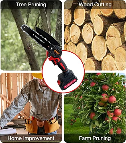 Mini Chainsaw Cordless 6-Inch with 2 Battery, YINLONGDAO Electric Compact Chain Saw with Brushless motor, Handheld Chain Saw Pruning Shears Chainsaw for Courtyard, Tree Branches, Household and Garden