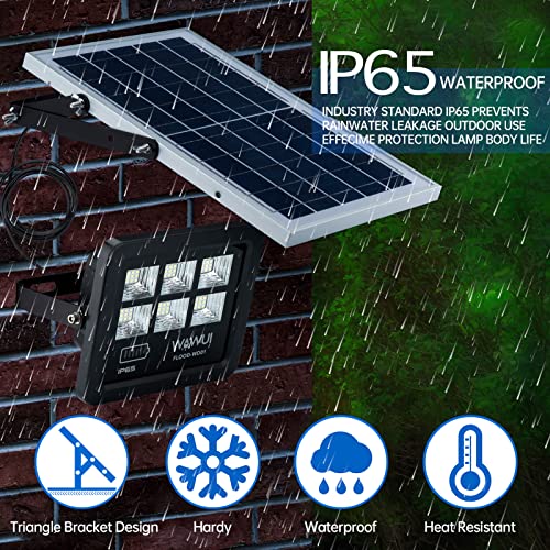 WAWUI Solar LED Flood Lights Outdoor with Remote 80W Solar Security Flood Lights Dusk to Dawn IP65 Waterproof 800 LM 6500K Solar Powered Flood Lights for Garden, Garage, Pathway, Deck