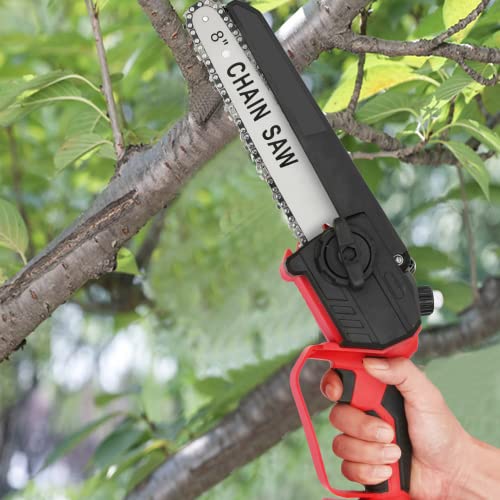 Mini ChainSaw Cordless with 2 Battery, 8&6 Inch Mini Handheld Chain Saw with Replacement Chain, Small Battery Powered Electric Portable Chain Saw for Branch Wood Cutting and Garden Tree Trimming
