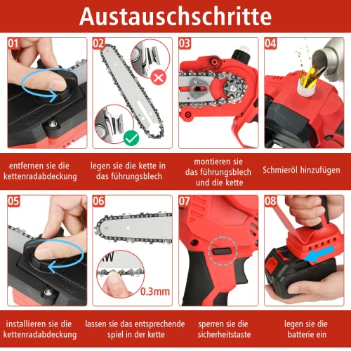 Mini ChainSaw Cordless with 2 Battery, 8&6 Inch Mini Handheld Chain Saw with Replacement Chain, Small Battery Powered Electric Portable Chain Saw for Branch Wood Cutting and Garden Tree Trimming