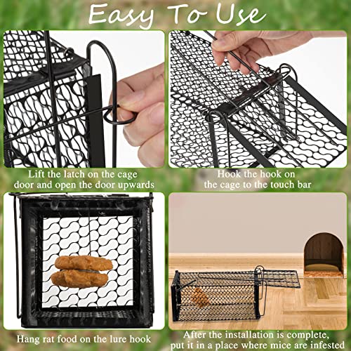 Humane Rat Trap Chipmunk Squirrel Rodent Trap Foldable Mouse Trap Small Live Animal Mouse Voles Hamsters Live Cage Rat Mouse Cage Trap for Mice Easy to Catch and Release, 9.4x4.7x4.7 Inches (4 Pcs)