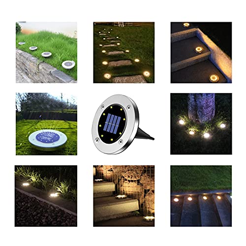 BLUEGUAN 14 Pack Solar Ground Lights, 8 LED Light Beads, Waterproof and Bright for Outdoor Gardens, Landscape Lamps for passages, courtyards, Decks, lawns, patios and walkways (Warm)