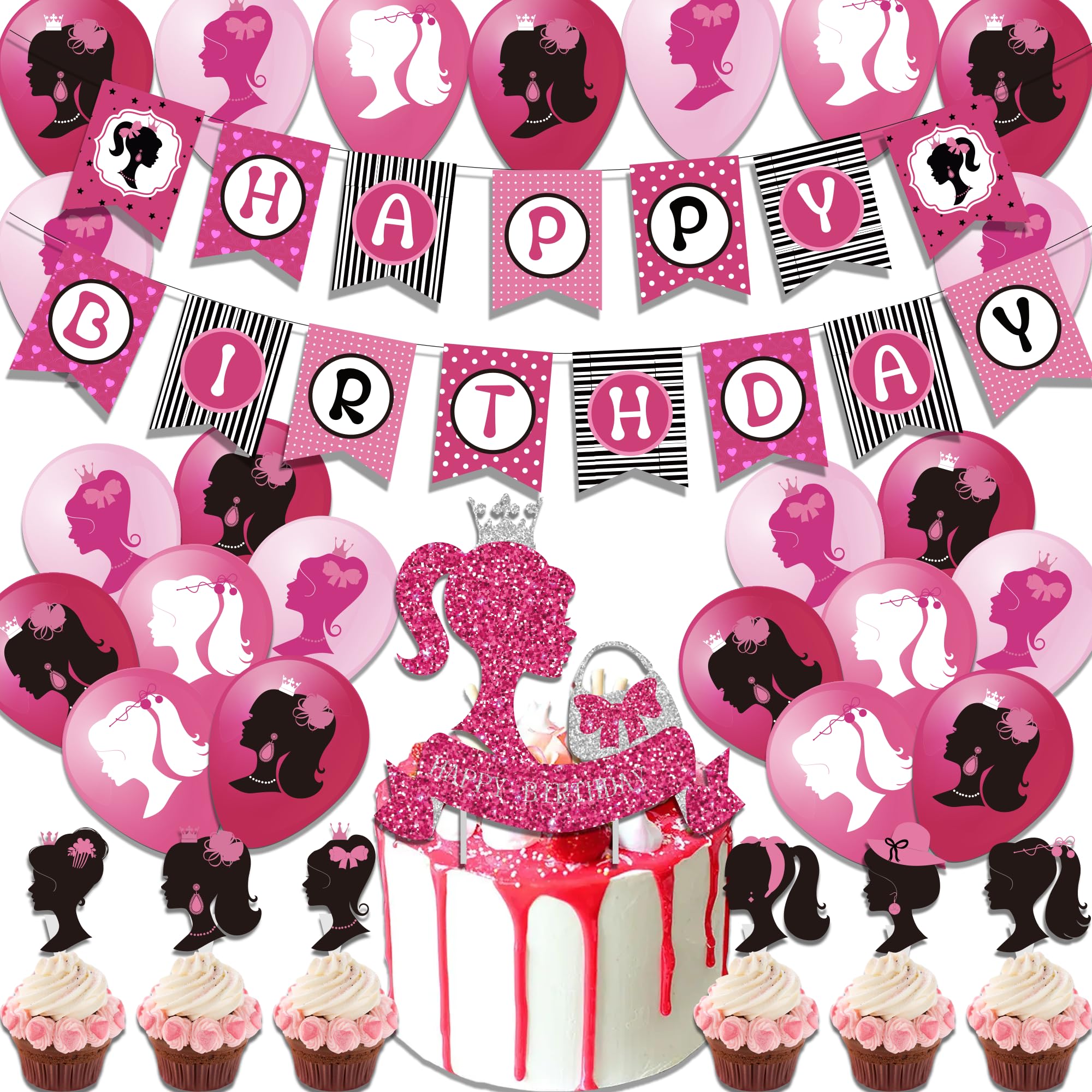 Hot Pink Girl Party Decorations Suitable for Birthday Party Decoration, Birthday Party Supplies Suitable for Hot Pink Girl Party Theme Include Balloons (BB Birthday Decoration)
