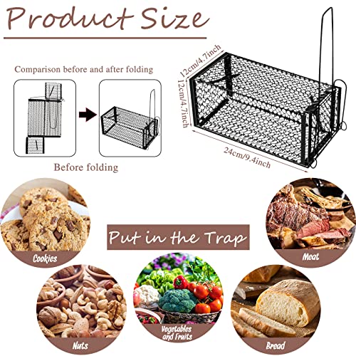 Humane Rat Trap Chipmunk Squirrel Rodent Trap Foldable Mouse Trap Small Live Animal Mouse Voles Hamsters Live Cage Rat Mouse Cage Trap for Mice Easy to Catch and Release, 9.4x4.7x4.7 Inches (4 Pcs)