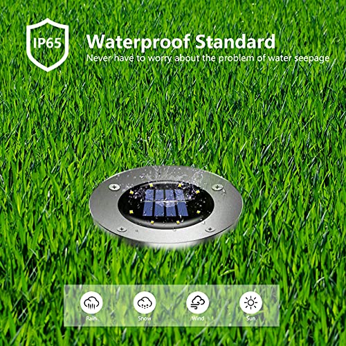 BLUEGUAN 14 Pack Solar Ground Lights, 8 LED Light Beads, Waterproof and Bright for Outdoor Gardens, Landscape Lamps for passages, courtyards, Decks, lawns, patios and walkways (Warm)