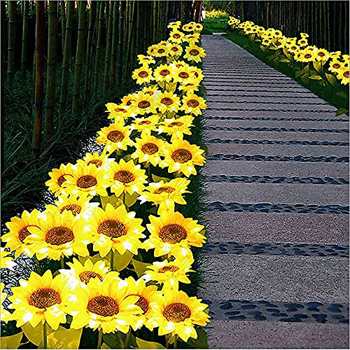 Solar Lights Outdoor Waterproof Led Lights Artificial Flowers Landscape Lights for Patio Party Decorations Yard Garden Décor (Sunflower)