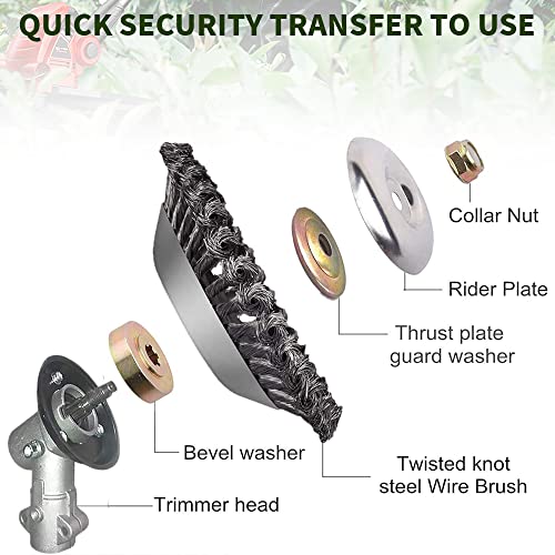 BaiNuo Steel Wire Brush Cutter Grass Trimmer Head for Garden Lawn Mower, 8Inch Trimmer Cutting Kit with Thrust Washer for String Trimmers, Rust Removel, Lawn Mower (8inch Set)