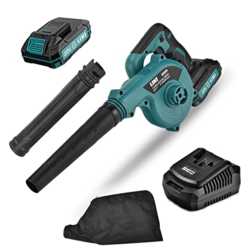 LIKI 20V Cordless Leaf Blower,with 2.0Ah Lithium Battery, Adjustable Speed, Hand-Held Sweeper, Used for Garden Leaf Blowing, Snow Blowing, Fire Making(2.0Ah Battery and Charger)