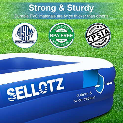 Inflatable Pool, SELLOTZ Inflatable Pool for Kids and Adults, 120" X 72" X 22" Oversized Thickened Family Swimming Pool for Kids, Toddlers, Adults, Outdoor, Garden, Backyard, Summer Water Party