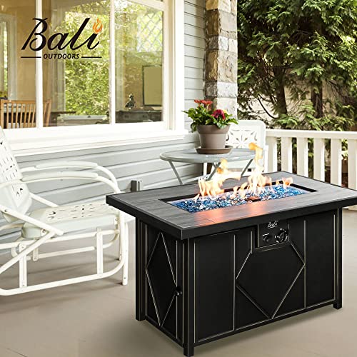 BALI OUTDOORS 42 inch Rectangular Propane Gas Fire Pit Table with Blue Fire Glass, Fire Pits Outdoor for Outside Patio and Garden