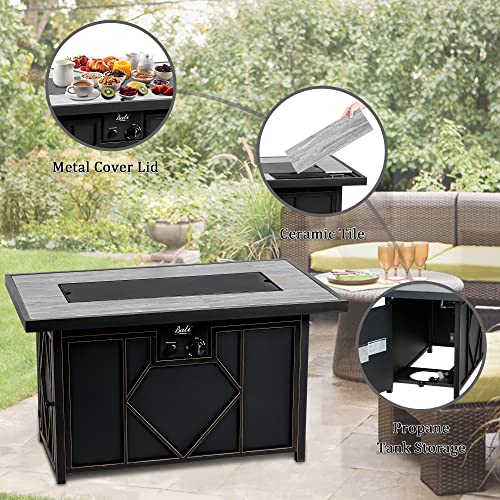 BALI OUTDOORS 42 inch Rectangular Propane Gas Fire Pit Table with Blue Fire Glass, Fire Pits Outdoor for Outside Patio and Garden