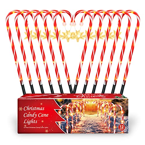 12 Pack Candy Cane Lights Pathway Outdoor 21''Christmas Candy Cane Lights Waterproof with 84 Warm LED Lights Landscape Path Lights for Xmas Yard Patio Garden Walkway Christmas Decorations
