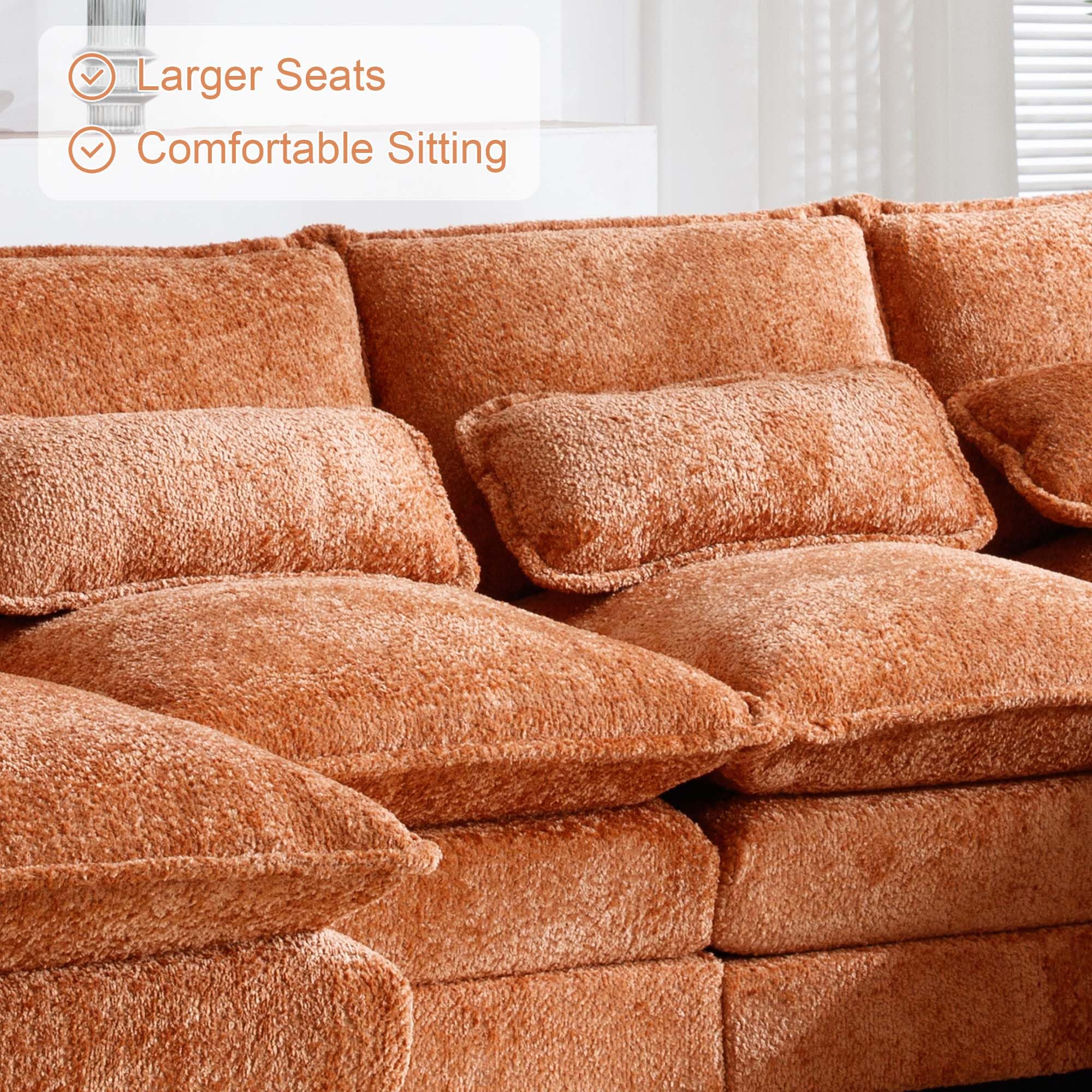 GNIXUU 110" Sectional Sofa Cloud Couch for Living Room, Modern Chenille U Shaped Couch, Comfy Modular Sofa Sleeper with Double Chaise & Memory Foam(Orange)