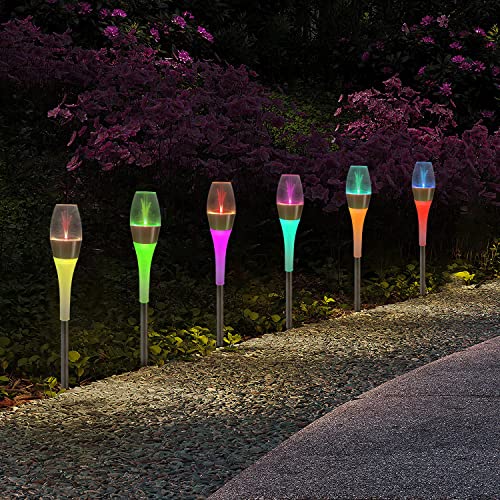 pearlstar Solar Lights Outdoor Color Changing LED Garden Pathway Lights Landscape Lighting Waterproof for Path Lawn Patio Yard Walkway Driveway(6pack)