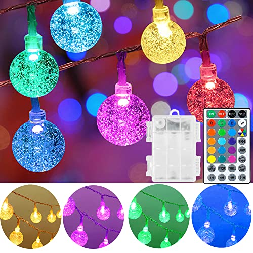 Mocalido 30ft Color Changing Globe String Lights Battery Operated Outdoor, 50 LEDs Christmas String Lights Waterproof with Remote, RGB Lights for Indoor Kids Room Bedroom Garden Patio Decor