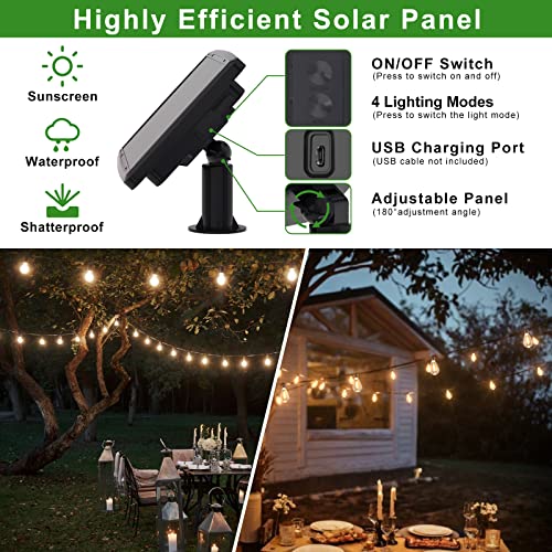 TJOY Solar String Lights Outdoor Patio Lights, 50ft Solar Powered Waterproof String Lights, 2700K Warm White Hanging Lights with 12pcs Shatterproof S14 E12 Bulbs for Patio, Backyard, Porch, Outdoors