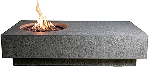 Elementi Metropolis Table Cast Concrete Natural Gas Fire Table, Outdoor Fire Pit Fire Table/Patio Furniture, Canvas Cover & Lava Rock Included with Free AMS Fireplace Wind Guard