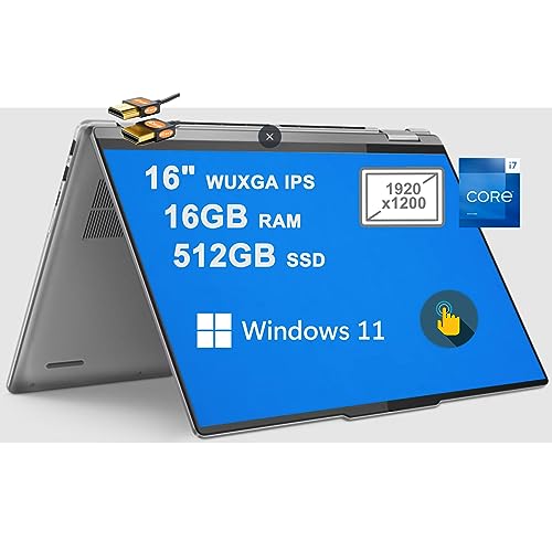 Lenovo Yoga 7i 16 2-in-1 Laptop 16" WUXGA IPS Touchscreen Low Blue Light 13th Gen Intel 10-Core i7-1355U 16GB RAM 512GB SSD Fingerprint Backlit Thunderbolt4 HDMI Win11 Gray + HDMI Cable