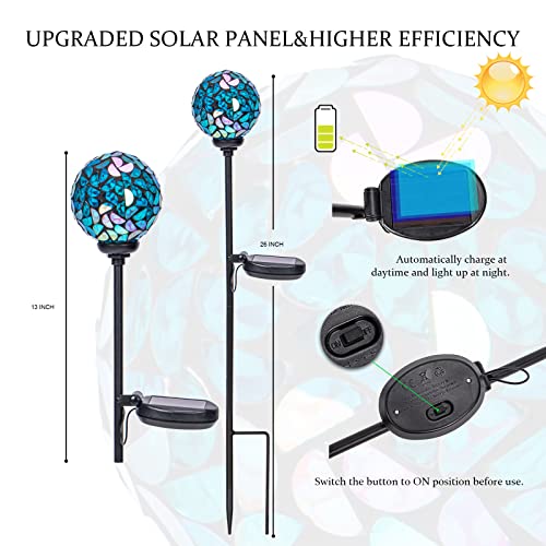 VCUTEKA Solar Lights Outdoor Decorative - Mosaic Solar Garden Light Waterpoof LED Pathway Stake Light for Landscape Lawn Patio Yard Decoration, Blue 1 Pack