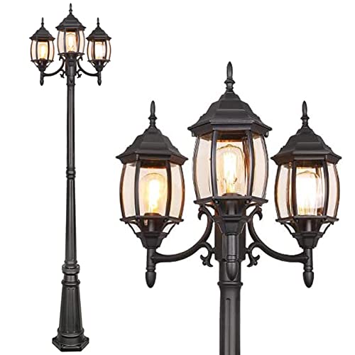 hykolity 89" Outdoor Post Light, 3-Head Surface-Mount Post Combination, Wet Location Outdoor Street Light, LED Landscape Lamp Post Lighting for Backyard, Patio, Garden, Walkway, ETL Listed