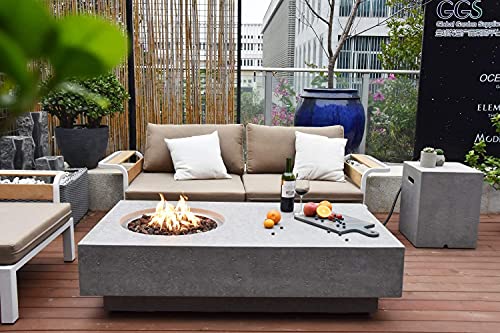 Elementi Metropolis Table Cast Concrete Natural Gas Fire Table, Outdoor Fire Pit Fire Table/Patio Furniture, Canvas Cover & Lava Rock Included with Free AMS Fireplace Wind Guard