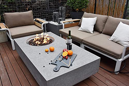 Elementi Metropolis Table Cast Concrete Natural Gas Fire Table, Outdoor Fire Pit Fire Table/Patio Furniture, Canvas Cover & Lava Rock Included with Free AMS Fireplace Wind Guard