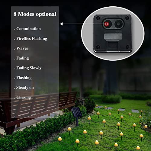 T4U888 30 PCS Mushroom Solar Lights, 8 Modes Outdoor Fairy Lights with 800Mah Battery Waterproof Garden Light for Backyard Wedding Christmas Party(Warm White-1)