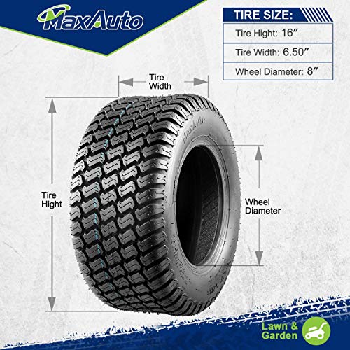 MaxAuto 2 Pcs 16x6.50-8 Lawn Mower Tire for Garden Tractors Riding Mowers, 4PR, Tubeless