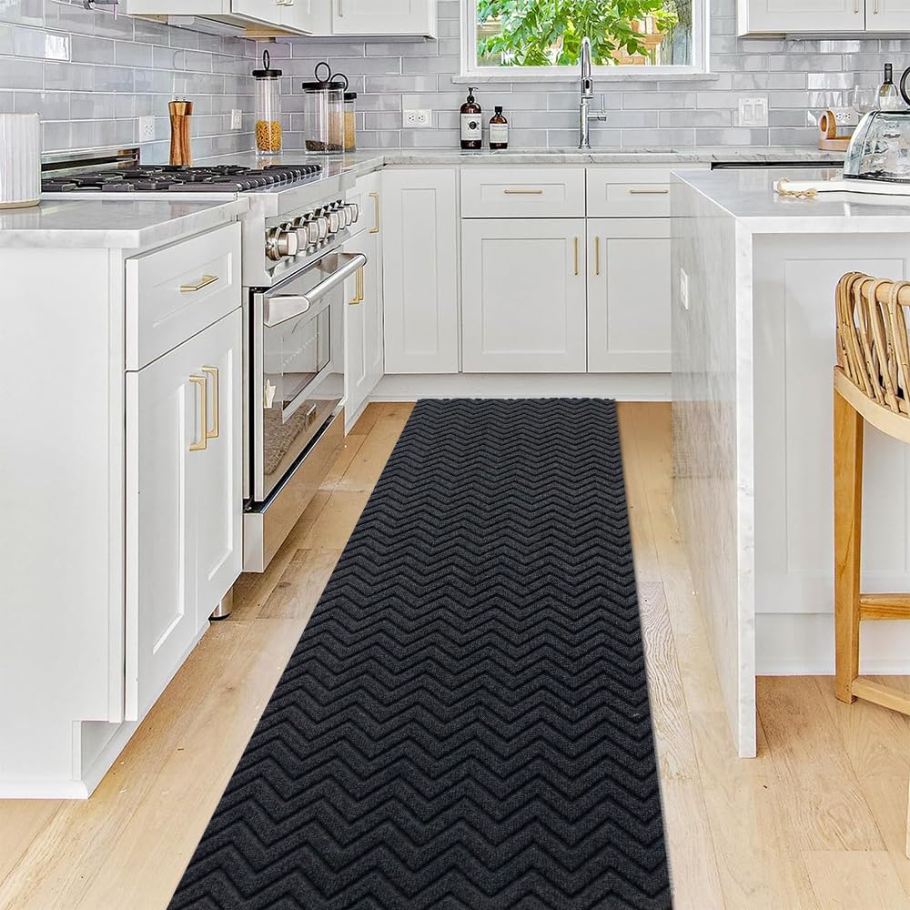Runner Rug Carpet Runners, Indoor/Outdoor Hallway Custom Sizes Kitchen Entryway Bedroom Area Rugs with Natural Non-Slip Waterproof Rubber Backing, Garage Mat, Gray Triangle, 2' x 12'