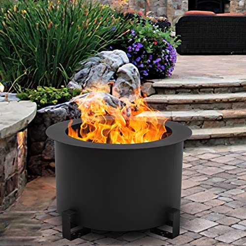 Grepatio Smokeless Fire Pit ,21.5 Inch Steel Double Flame Fire Pit Large Portable Stove Bonfire Outdoor Wood Burning for Outside, Backyard, Camping, Picnic, Garden w/ 1 Pokers and Cover(Black)