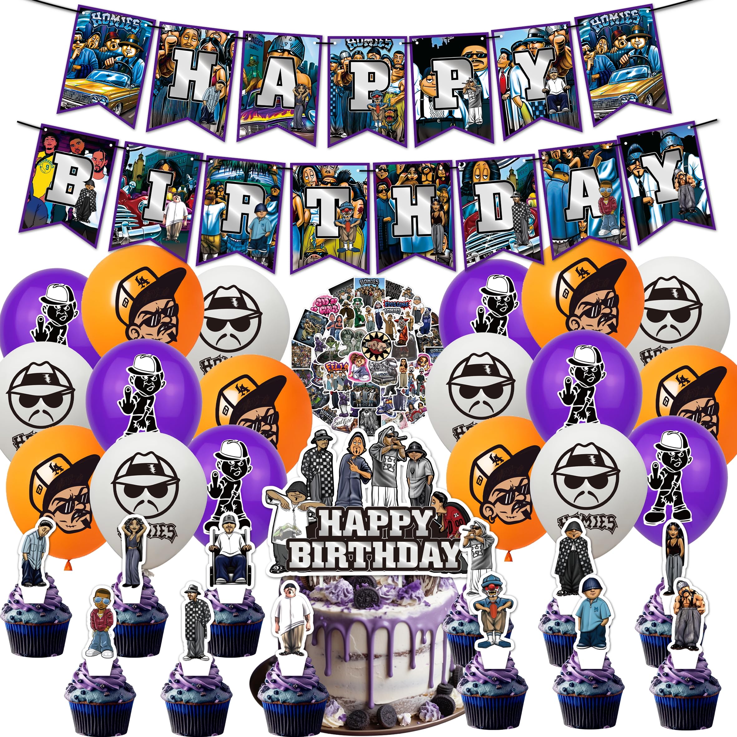 Cartoon Birthday Party Supplies, Cartoon Party Including Cake Caps, Cupcake Caps, Flags, Latex Balloons, It is Very Suitable for Boy's and Girl Themed Birthday Party Supplies