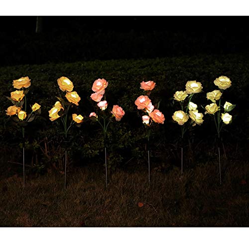 HDNICEZM Solar Garden Lights Outdoor Decorative - 2 Pack Upgraded Realistic 5 Rose Flowers Lights LED Solar Stake Lights Waterproof for Garden Backyard Patio Pathway Courtyard Decoration (White)
