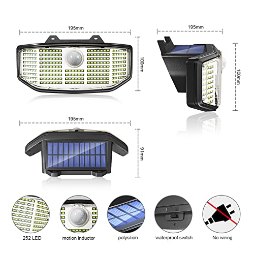 seebest 252 LED Solar Outdoor Lights Wireless Motion Sensor Lights with 3 Working Modes, Waterproof Upgraded Solar Security Lights, Solar Powered Wall Light for Fence, Garden, Garage(2 Pack)