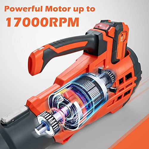 GYMAX Cordless Leaf Blower, 5 Speed Level 20V Max with Battery & Charger, Handheld Electric Portable Lightweight Leaf Blower for Lawn, Garden, Leaves, Snow Debris (Orange)