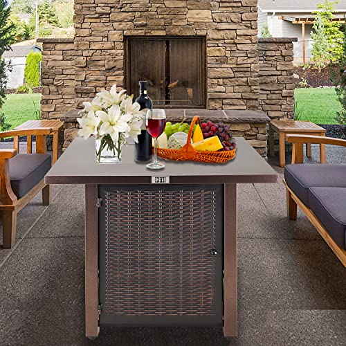 SEGMART Outdoor Propane Fire Pit Table 40000 BTU Gas Fire Pit Table for Outside Patio/Garden/Courtyard, Square Fire Pit with Lid, Auto-Ignition, Lava Rock, Wicker Steel Surface, Outdoor Companion