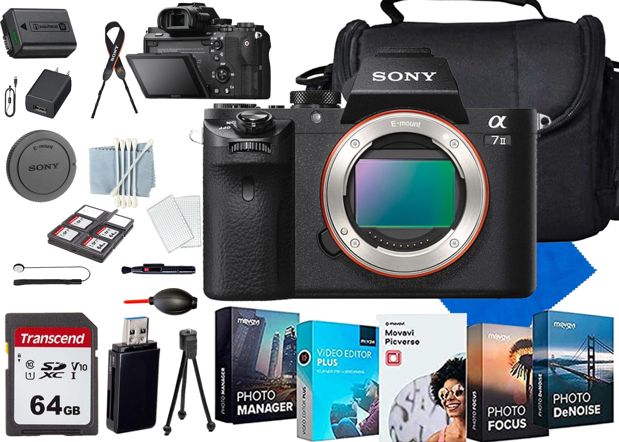Sony a7 II Mirrorless Camera Body+64 GIG Memory Card+Case+Commander Starter Kit+Photo Software(20PC) Bundle (Renewed)