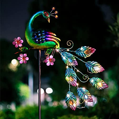 DREAMSOUL Pathway Lights Solar Powered, Metal Peacock Garden Decor - Waterproof Peacock Solar Walkway Lights for Outdoor Yard Lawn Driveway Decorations
