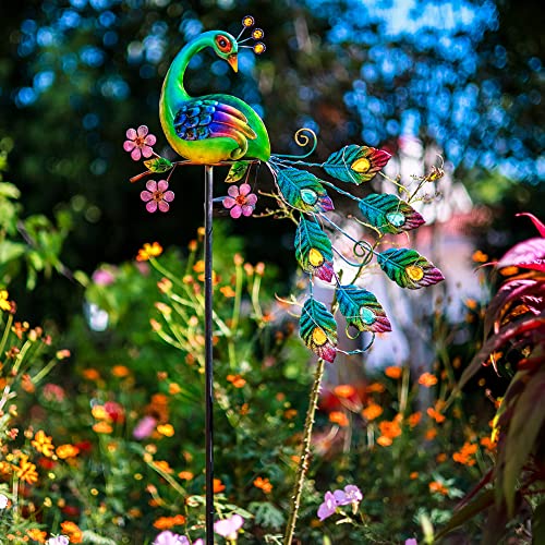 DREAMSOUL Pathway Lights Solar Powered, Metal Peacock Garden Decor - Waterproof Peacock Solar Walkway Lights for Outdoor Yard Lawn Driveway Decorations