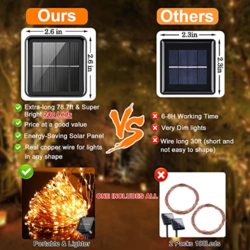 240 LEDS 78Ft Extra-Long Solar String Lights Outdoor,SUWITU Solar Fairy String Lights Waterproof with 8 Modes,Copper Wire Solar Twinkle Lights for Outside Garden Tree Yard Party Xmas Decor(Warm White)