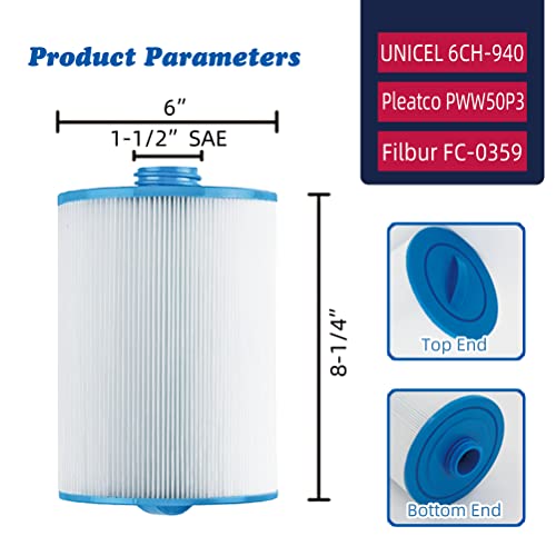 Mamokin Replaces 6CH-940 Spa Filter,Unicel 6CH-940,Filbur FC-0359, 817-0050, 25252, 03FIL1400,PWW50P3(NOT PWW50P4), (1 1/2" Coarse Thread), Waterway Front Access Skimmer, SAE Thread Filter 2 Pack