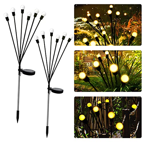 Vibera Solar Garden Lights 6 LED Firefly Lights Solar Outdoor Waterproof Solar Powered Outdoor Lights Decorative for Garden Swaying Solar Garden Lights Decorative for Pathway Patio Yard（2pack）