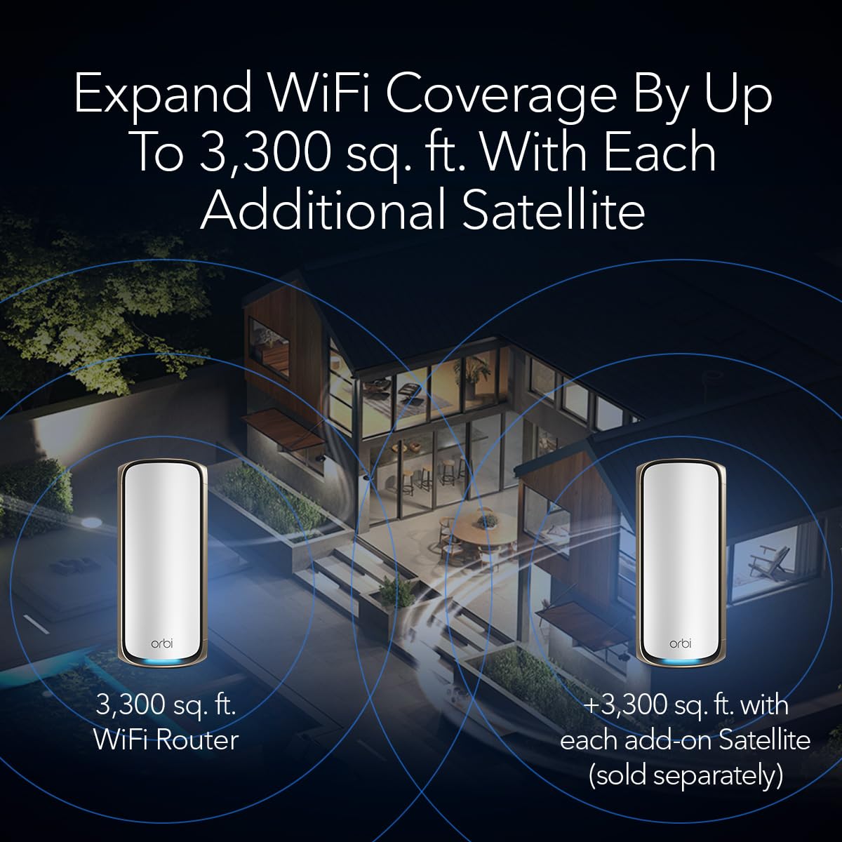 NETGEAR Orbi 970 Series (RBE970) Quad-Band WiFi 7 Mesh Add-on Satellite - Works with Existing 970 Series Mesh System or Router, Security Features, Covers up to 3,300 sq. ft., BE27000 802.11be