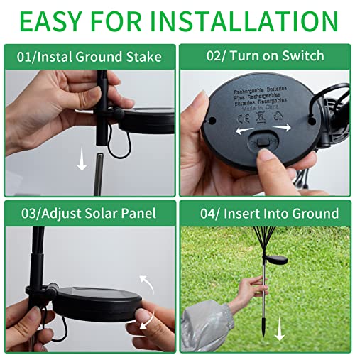 Vibera Solar Garden Lights 6 LED Firefly Lights Solar Outdoor Waterproof Solar Powered Outdoor Lights Decorative for Garden Swaying Solar Garden Lights Decorative for Pathway Patio Yard(2pack)