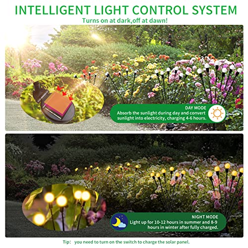 Vibera Solar Garden Lights 6 LED Firefly Lights Solar Outdoor Waterproof Solar Powered Outdoor Lights Decorative for Garden Swaying Solar Garden Lights Decorative for Pathway Patio Yard(2pack)