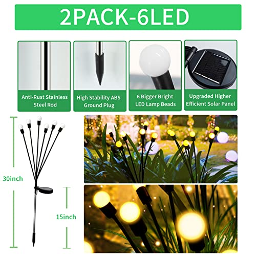 Vibera Solar Garden Lights 6 LED Firefly Lights Solar Outdoor Waterproof Solar Powered Outdoor Lights Decorative for Garden Swaying Solar Garden Lights Decorative for Pathway Patio Yard(2pack)