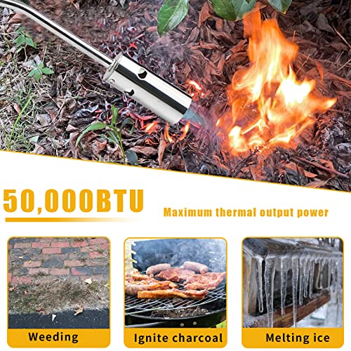 Propane Torch Weed Burner,Weed Torch Flame Thrower with Trigger Start and Flame Control Valve,50,000BTU with 9.8ft hose Compatible 1" USA Standard Connector for Burning Garden Weeds,Ice Snow Melter