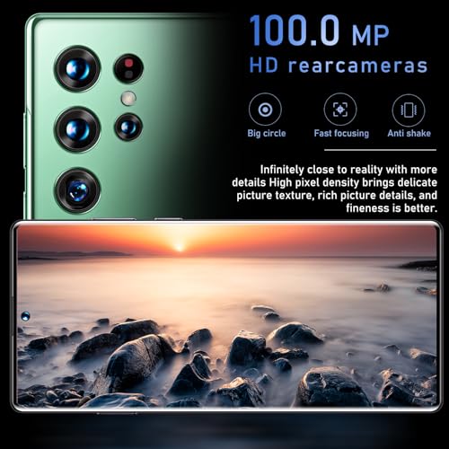 New S22 Ultra Smartphone 5G 7.3inch Full Screen 5G 16GB RAM 1TB ROM 7300Mah Mobile Phones Global Version 100MP HD Triple Camera Multi Language Support,Green-1TB