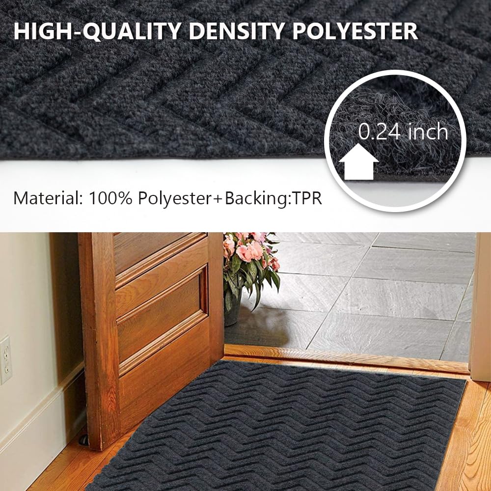 LITA Customized Size Hallway Runner Rug with Rubber Backing, Backed Non-Slip Waterproof, Washable Outdoor Indoor Carpet for Floor, Entryway, Kitchen, Laundry, Balcony, Garage, Gray Triangle, 2' x 12'