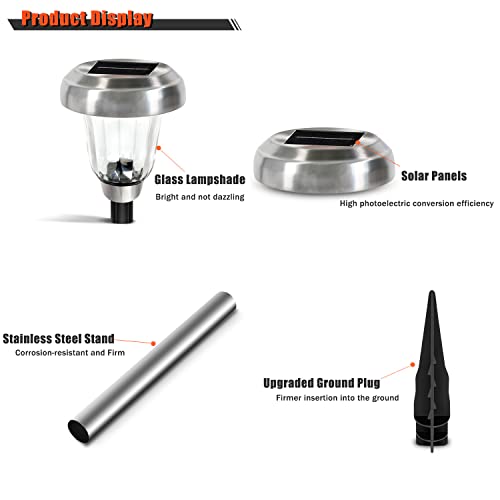 SyouHome Solar Pathway Lights Outdoor Waterproof, 4.5"x17.5" Solar Garden Light Supper Bright Up to 14 Hrs Glass Stainless Steel Metal Auto On/Off Solar Powered LED Landscape Lighting for Yard 4 Pack